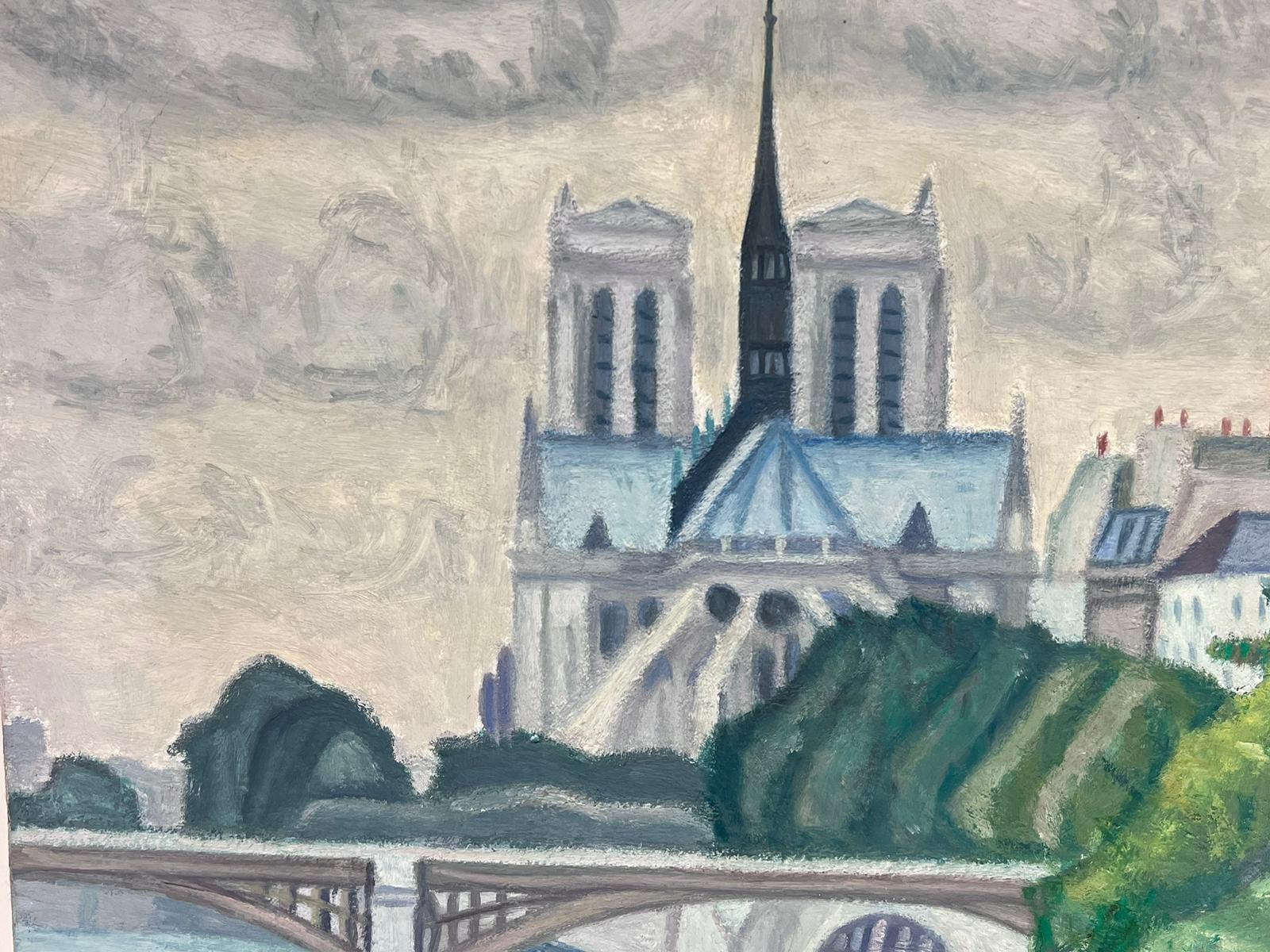 French School - Notre Dame Paris River Seine City Skyline View Signed ...