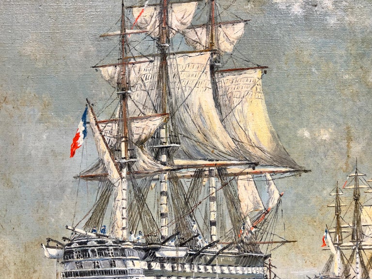 French School - Three Masted Tall Ships at Sea Napoleonic Wars Period ...