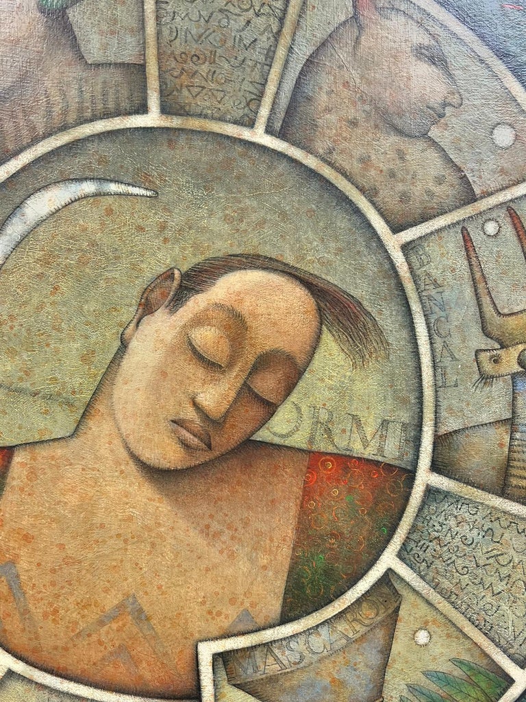 French School - 1990's French Surrealist Signed Painting Figurative ...