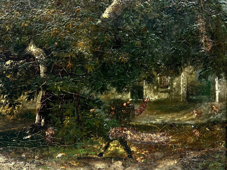 French School - 19th Century French Barbizon Oil Painting Figure in ...