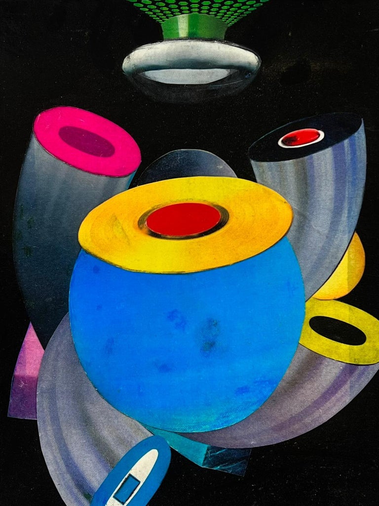 French School - French Contemporary Abstract Collage Painting Spaceship ...