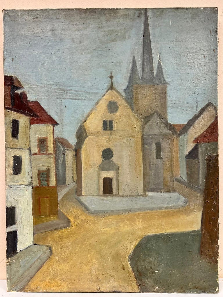 French School - Mid Century French Modernist Oil Empty Street Scene ...