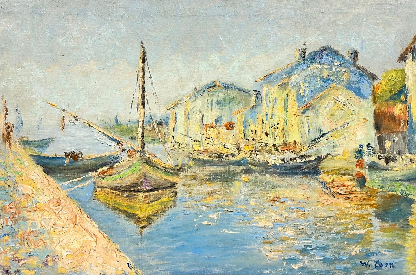 French School - Signed French Post-Impressionist Oil Fishing Boats in ...