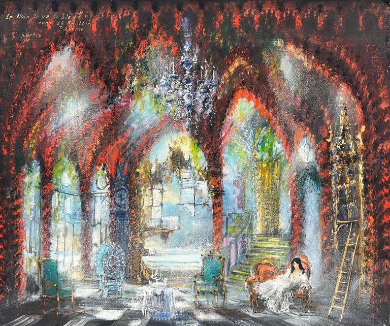 French School - Signed French Theatrical Stage Scene Painting Elegant ...