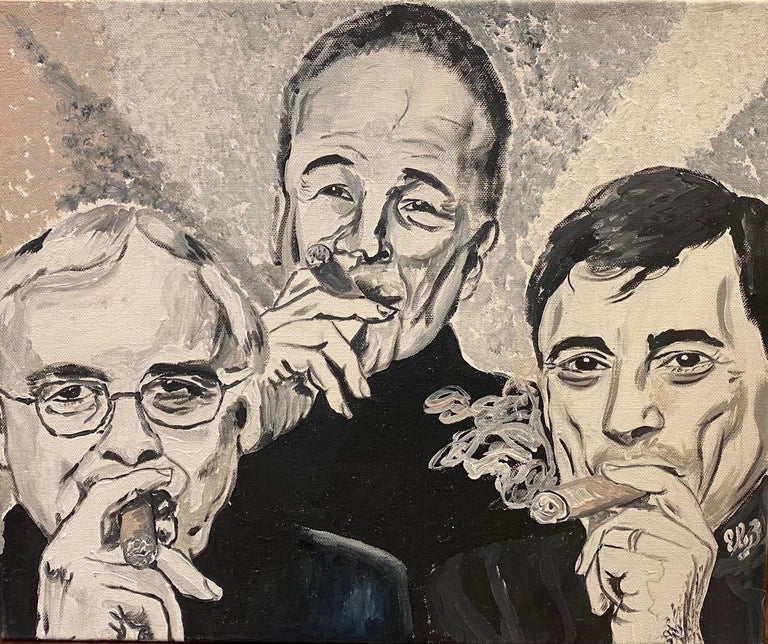 Unknown - Huile française - Portraits d'un groupe de fumeurs de cigares ...