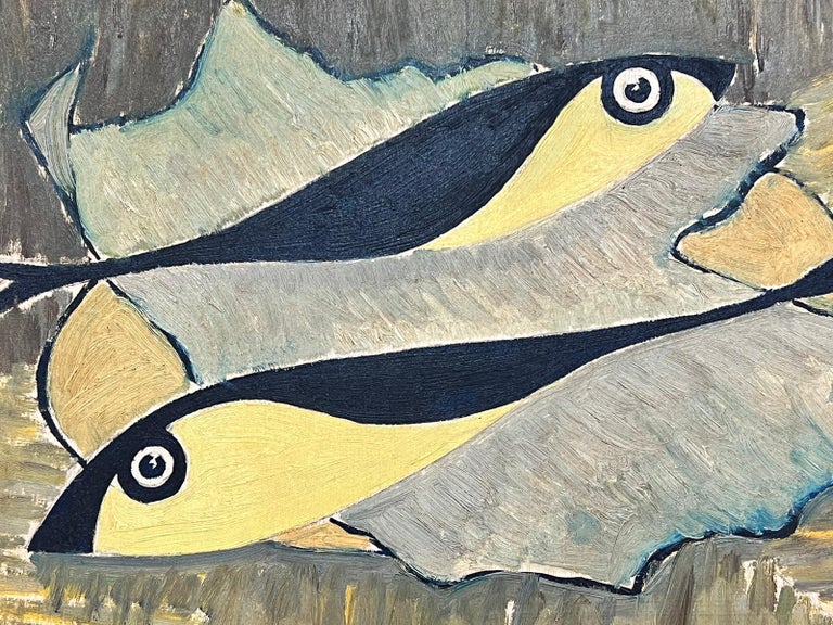 French School - Mid Century French Modernist Oil Still Life of Fish on ...