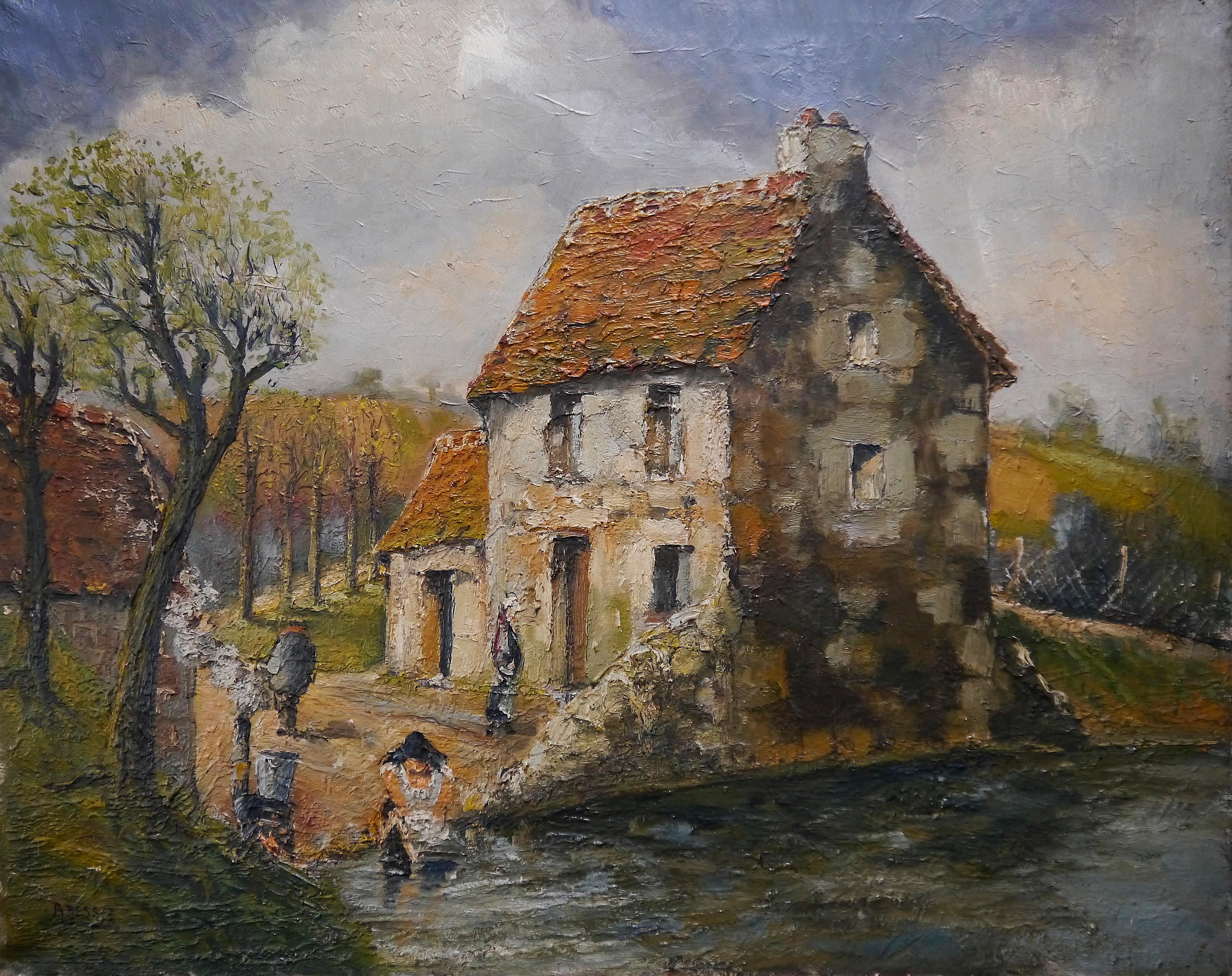 20th Century French Impressionist House landscape Oil painting Signed ...
