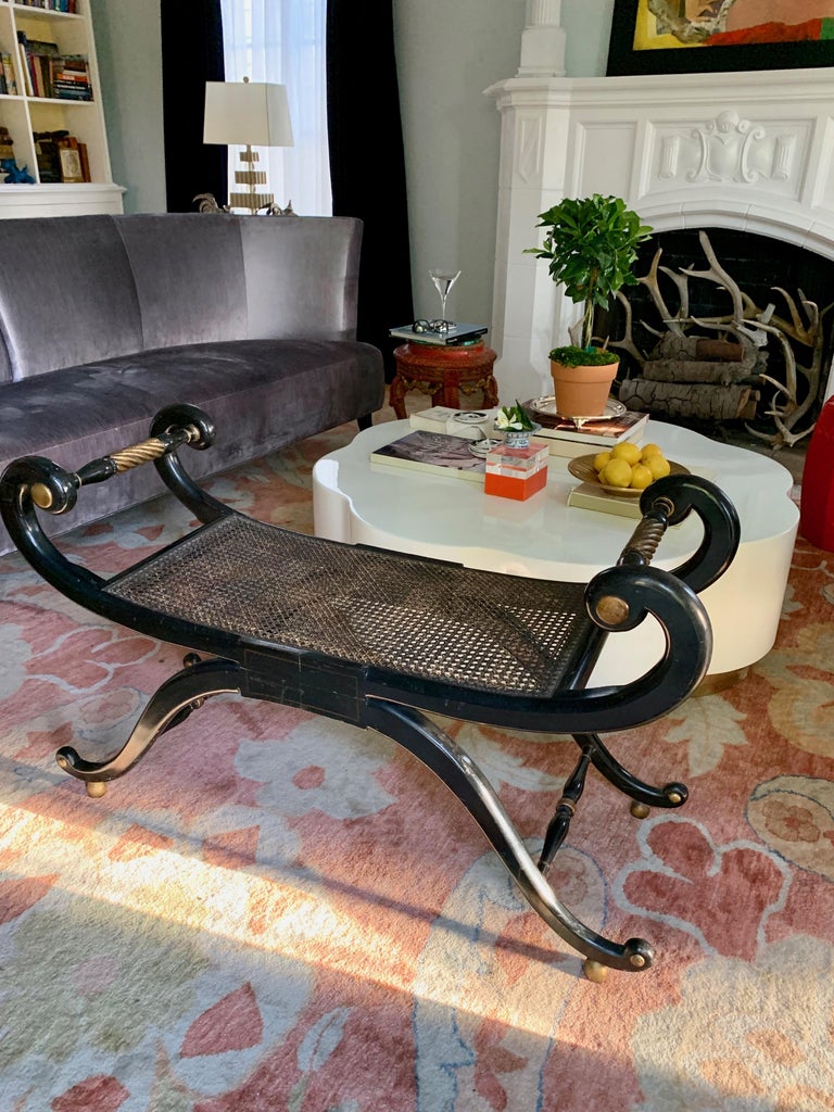 French Scroll Arm Regency Gilt Bench For Sale at 1stdibs