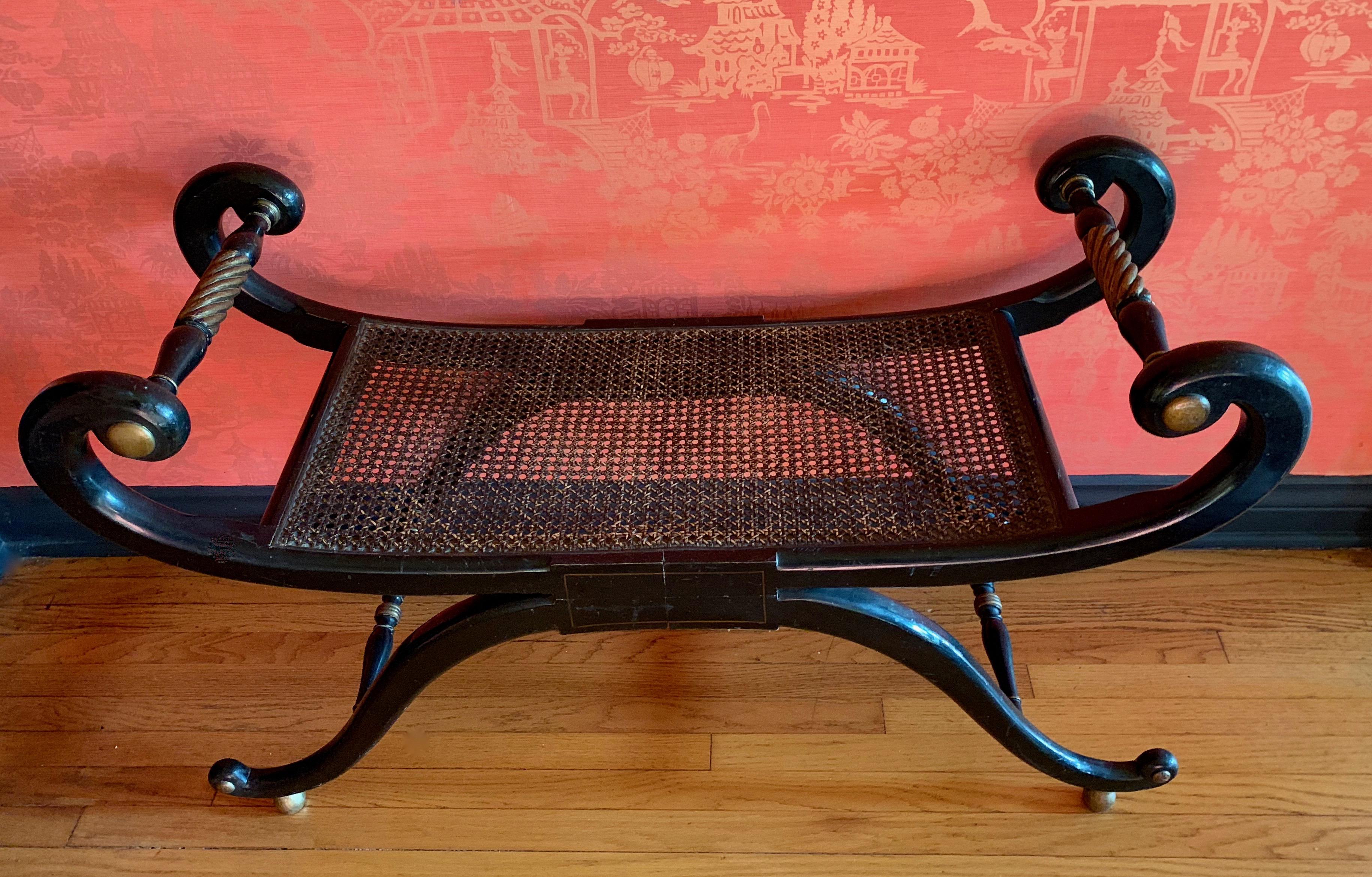 French Scroll Arm Regency Gilt Bench at 1stDibs