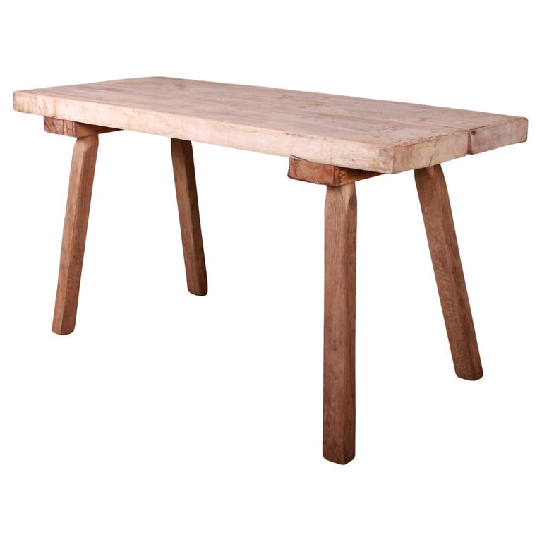 French Scrubbed Sycamore and Elm Trestle Table For Sale at 1stDibs