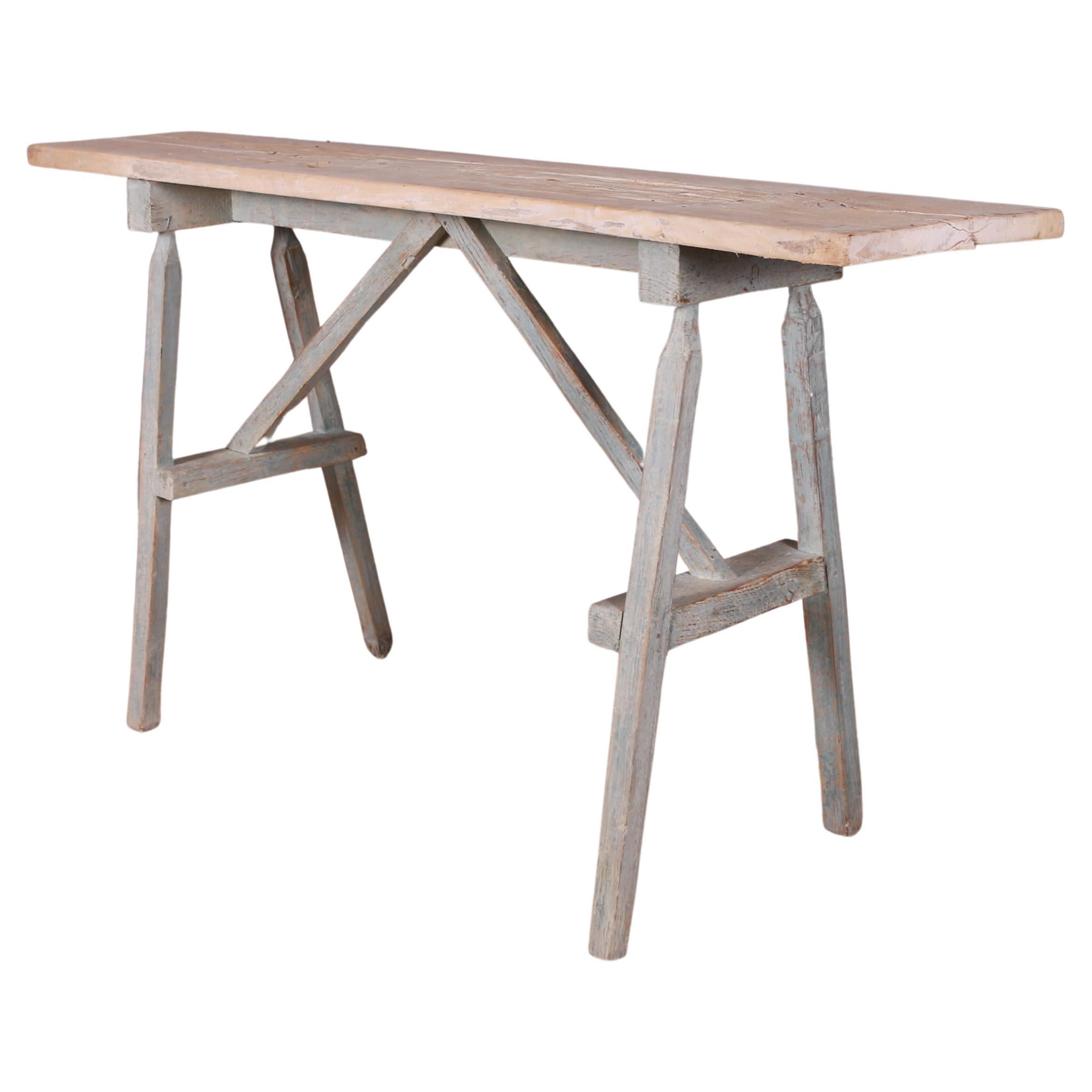 French Scrubbed Trestle Table For Sale at 1stDibs