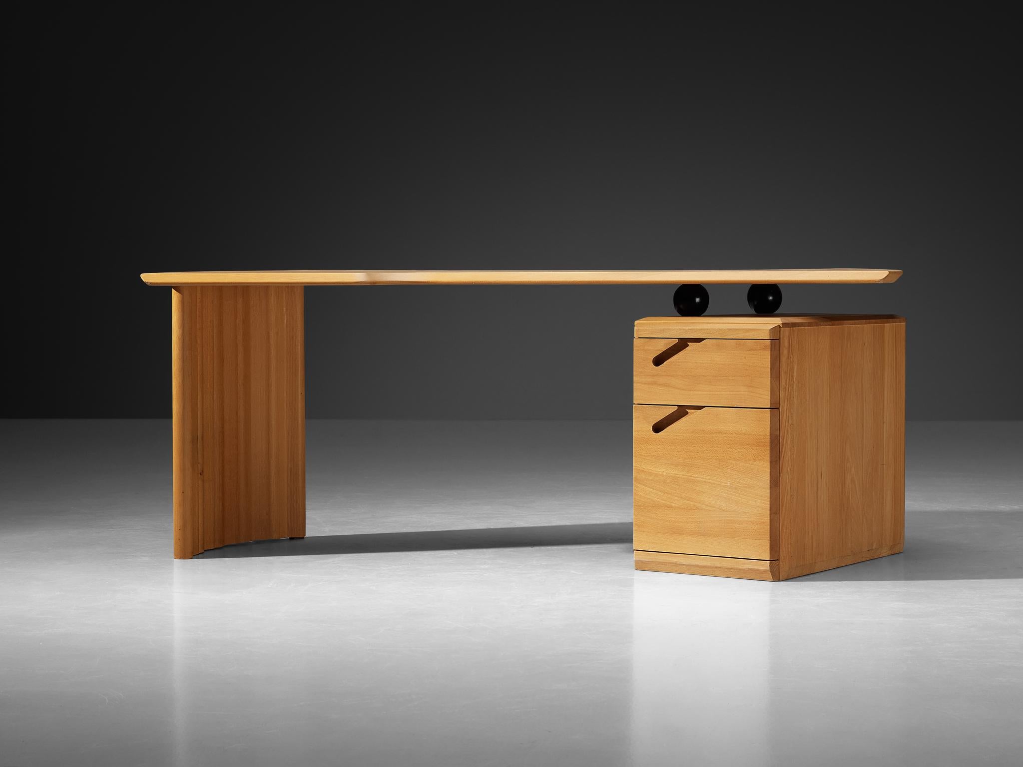 French Seltz Curved Writing Desk in Solid Elm For Sale at 1stDibs