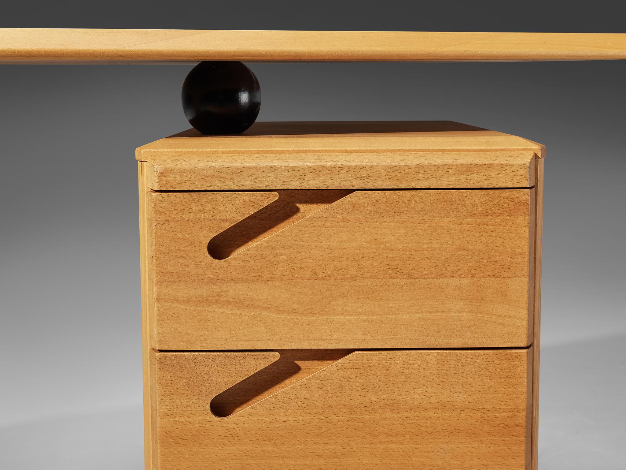 French Seltz Curved Writing Desk in Solid Elm For Sale at 1stDibs