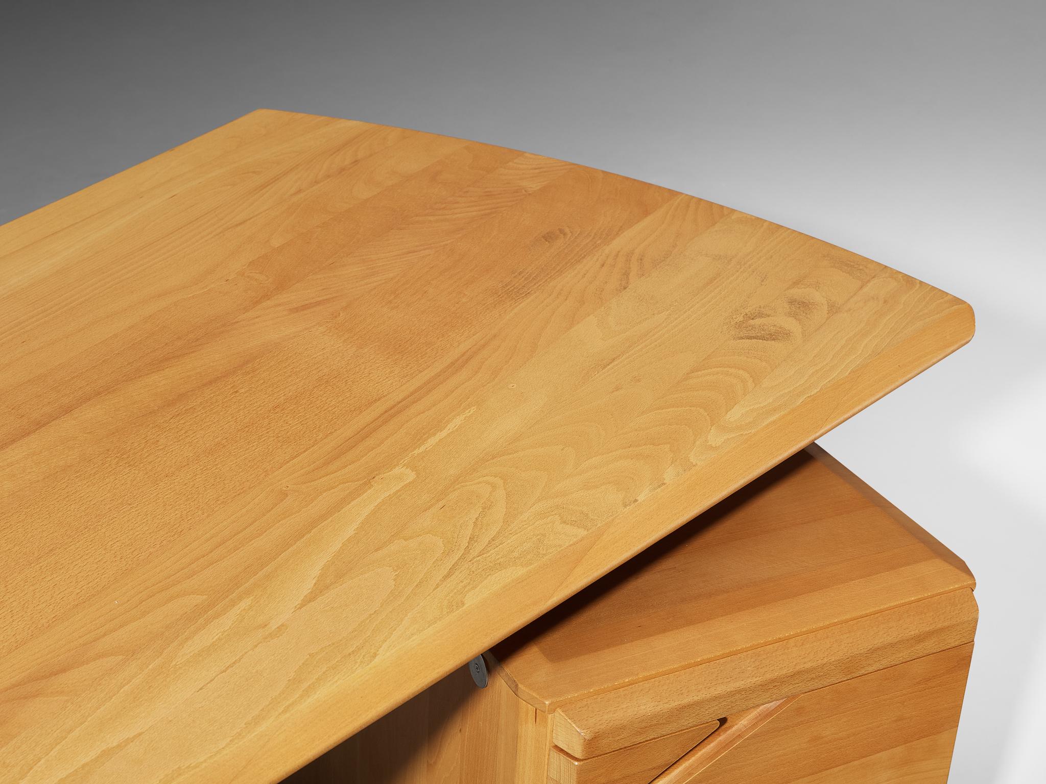 French Seltz Curved Writing Desk in Solid Elm For Sale at 1stDibs