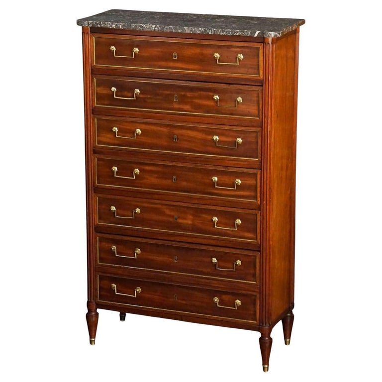 French Semainier or Tall Chest of Mahogany with Marble Top For Sale at ...