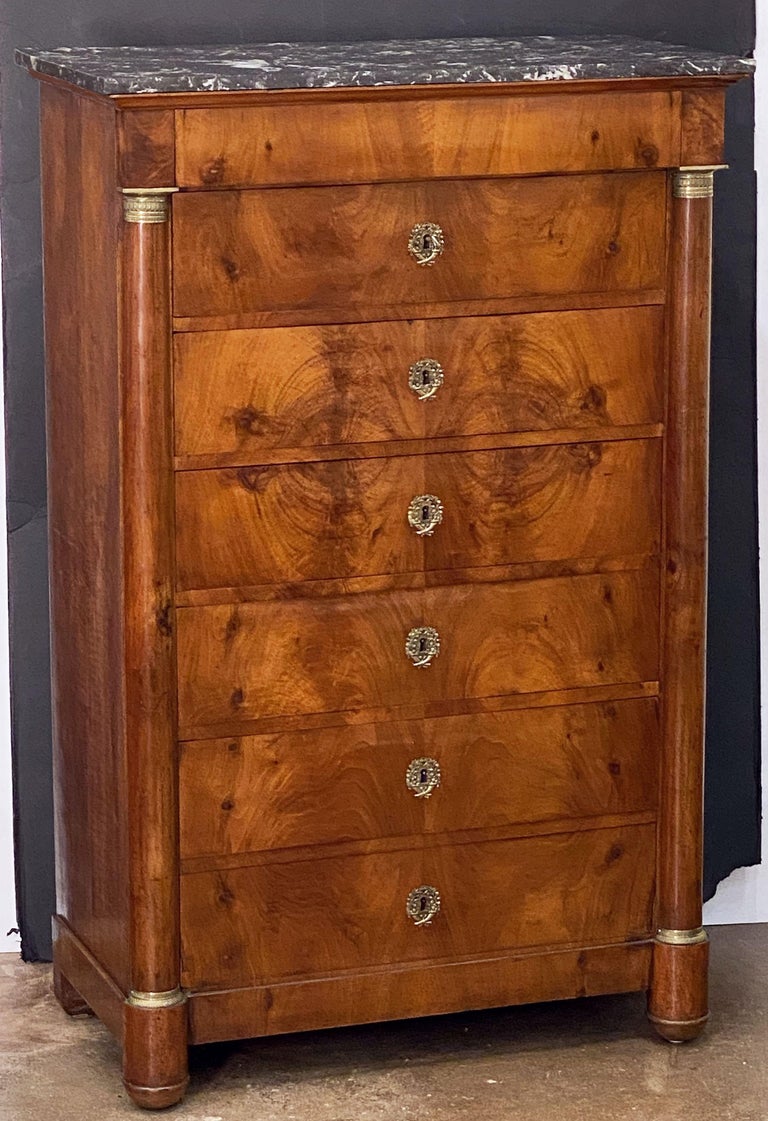 French Semainier or Tall Chest of Walnut with Marble Top For Sale at ...