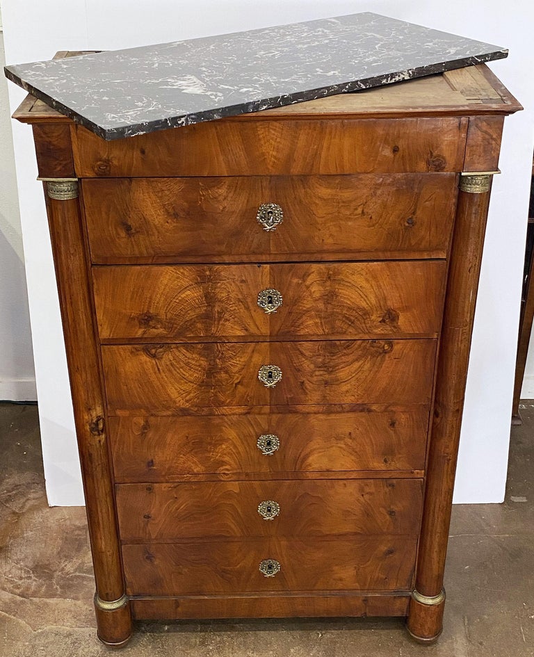 French Semainier or Tall Chest of Walnut with Marble Top For Sale at ...