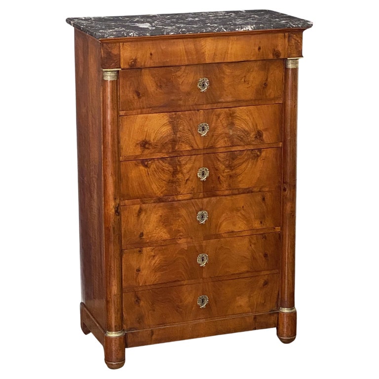 French Semainier or Tall Chest of Walnut with Marble Top For Sale at ...