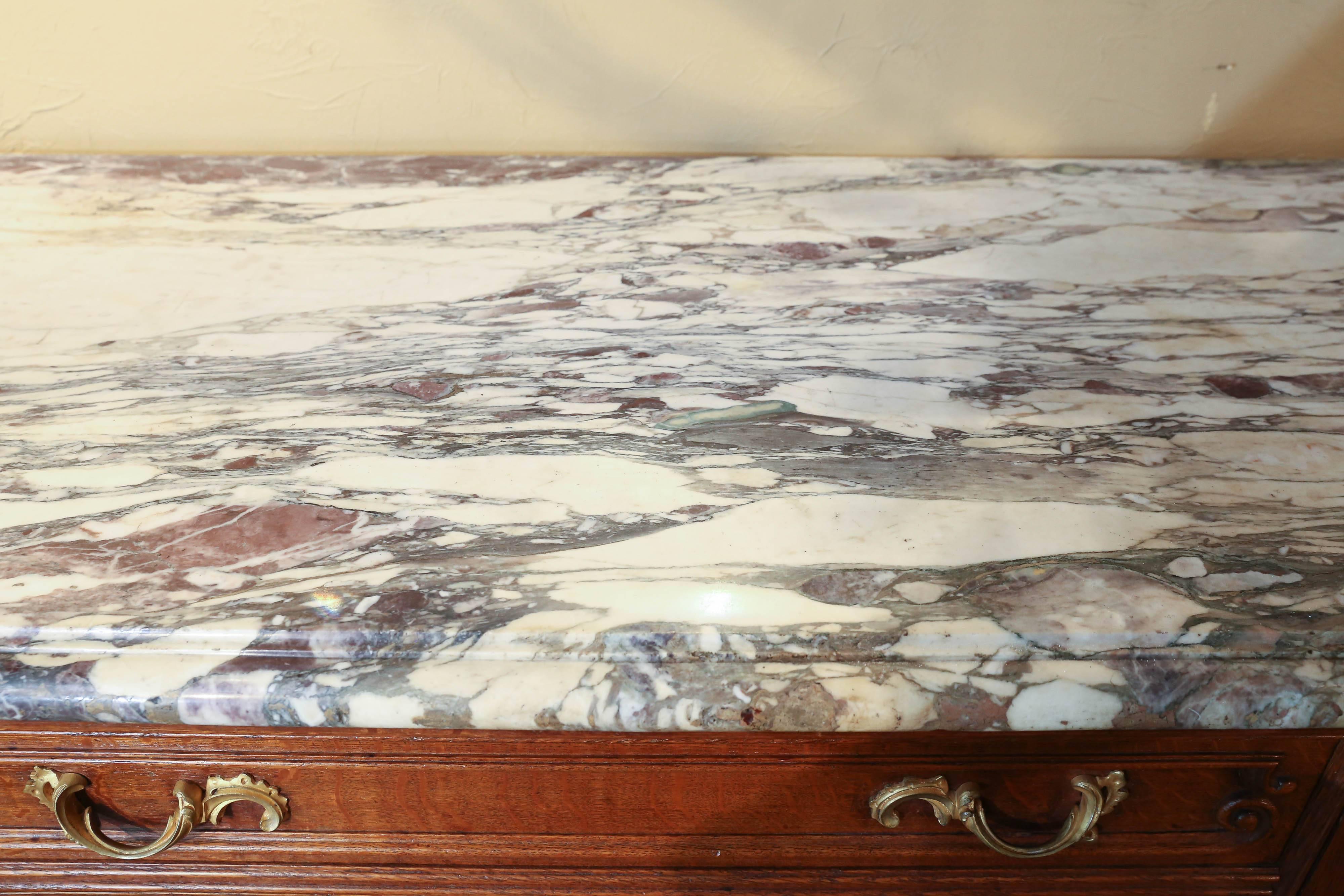 French Server Signed Haentges, Paris Gilt Bronze-Mounted Oak and Marble ...