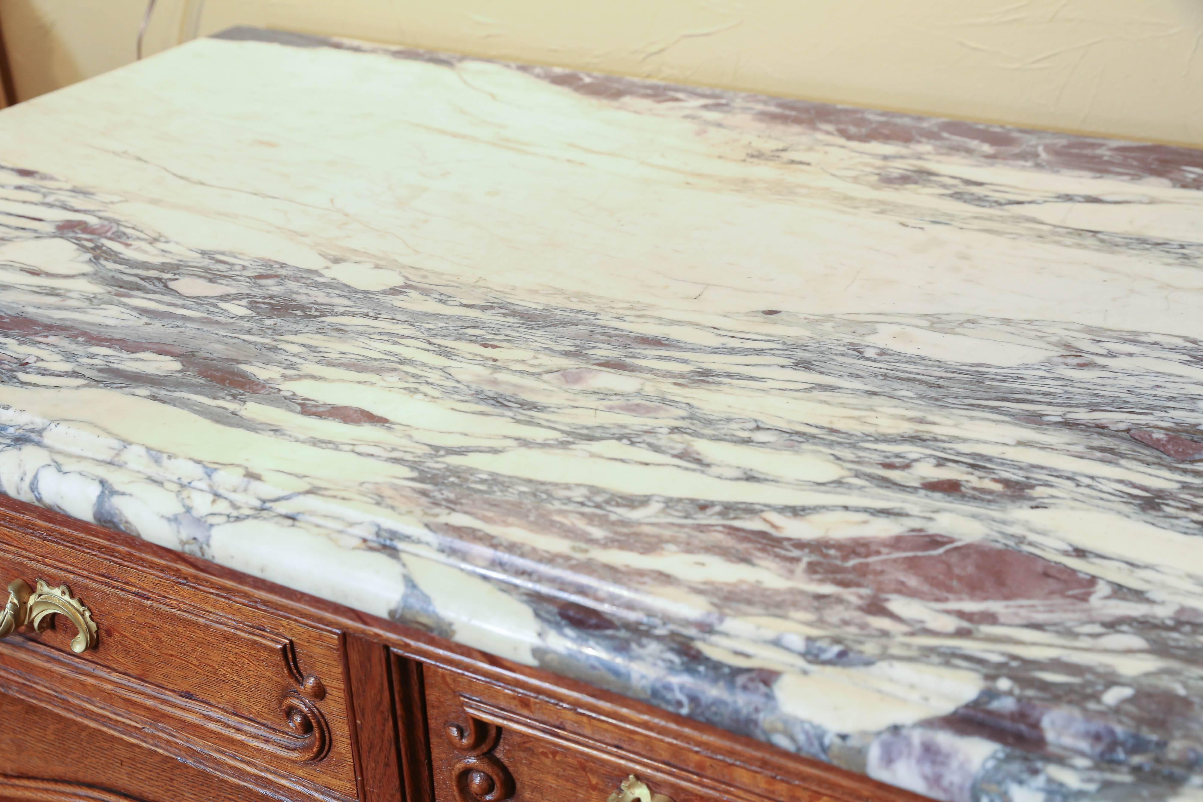 French Server Signed Haentges, Paris Gilt Bronze-Mounted Oak and Marble ...