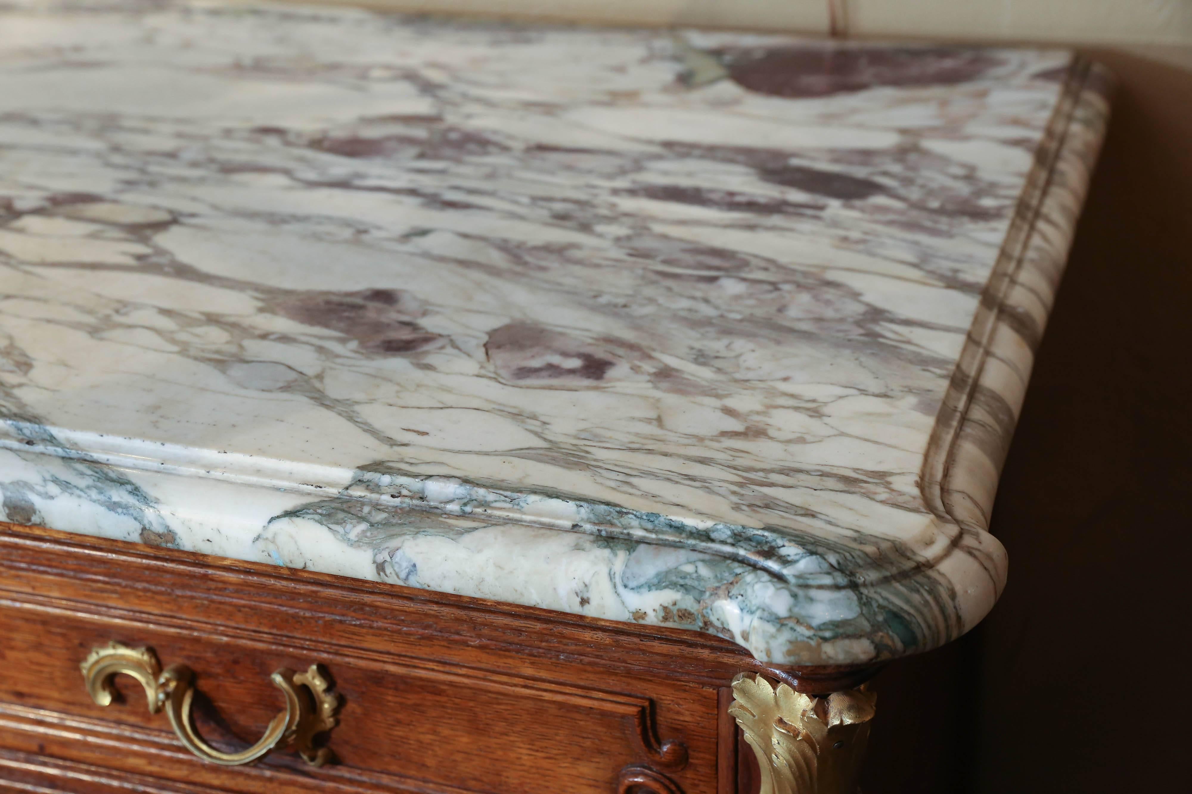 French Server Signed Haentges, Paris Gilt Bronze-Mounted Oak and Marble ...