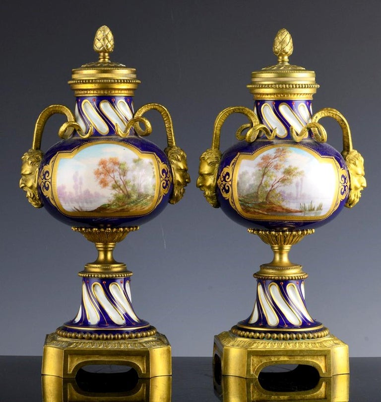 French Serves-Style Porcelain and Gilt Bronze Cassolettes Urns For Sale ...
