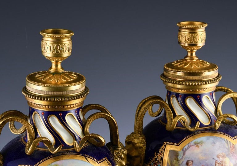 French Serves-Style Porcelain and Gilt Bronze Cassolettes Urns For Sale ...