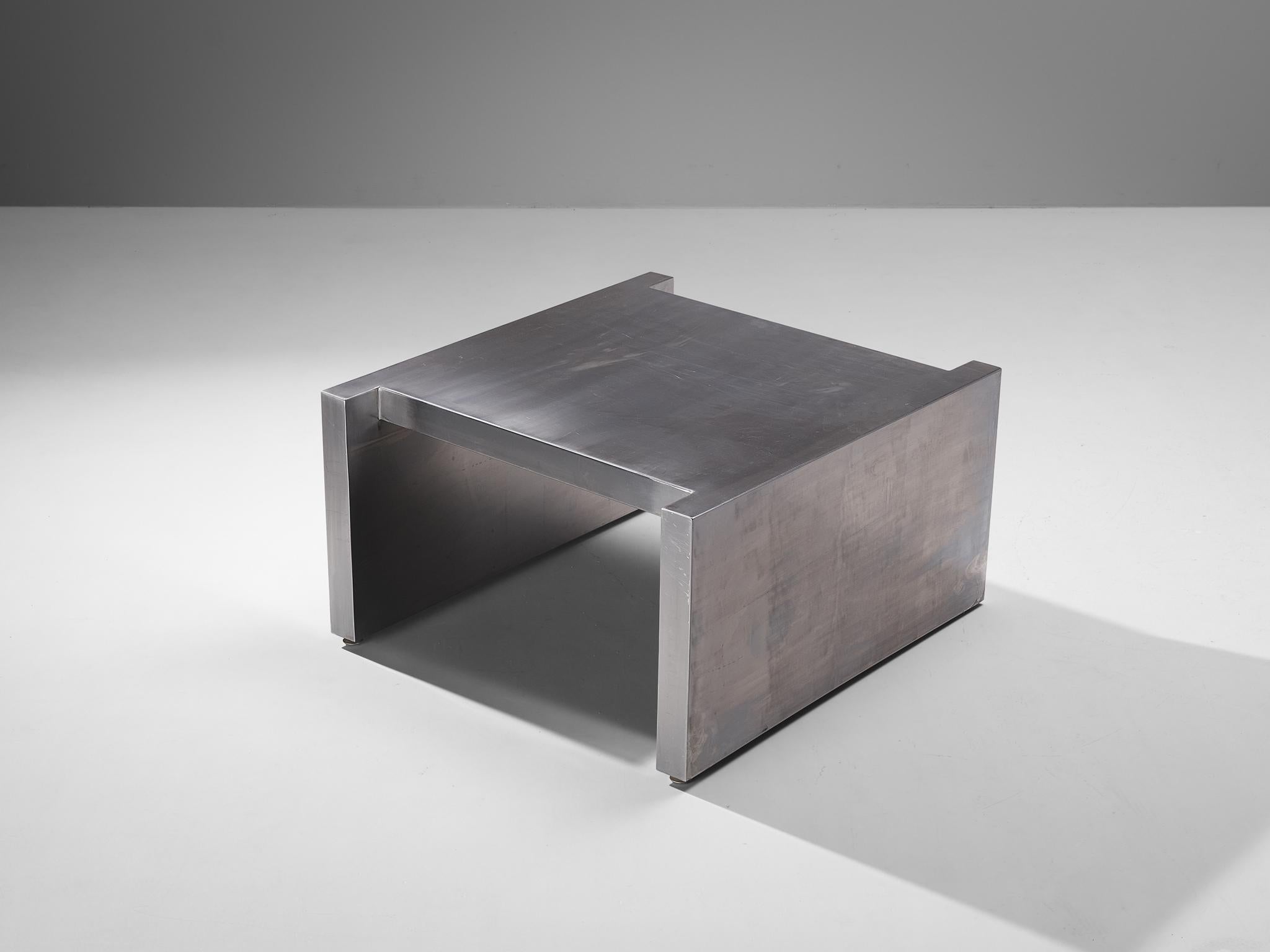 French Set of Coffee Table and Chairs in Stainless Steel and Leather ...