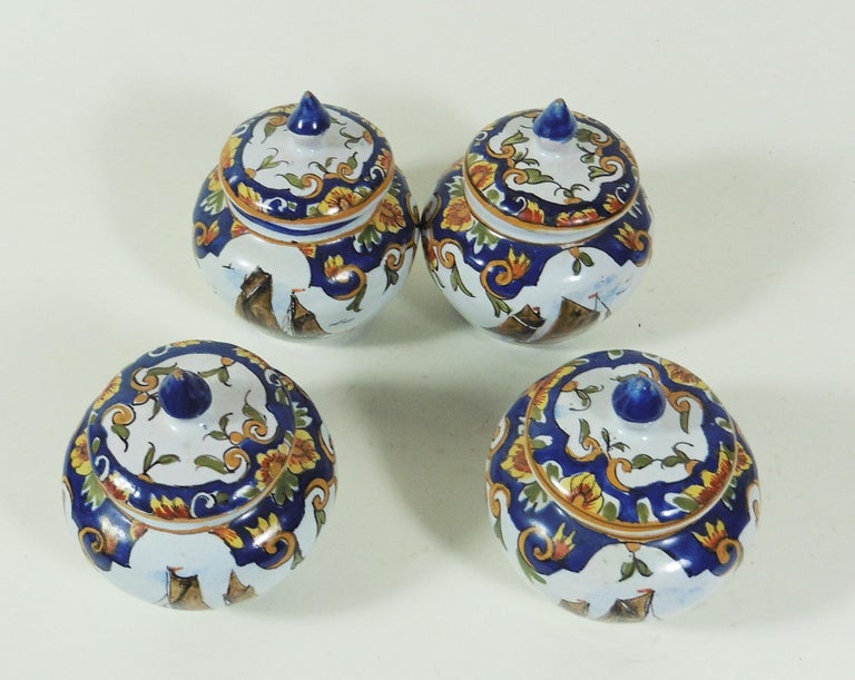 French Set of Four Cream Pots Faience with Boats at 1stDibs