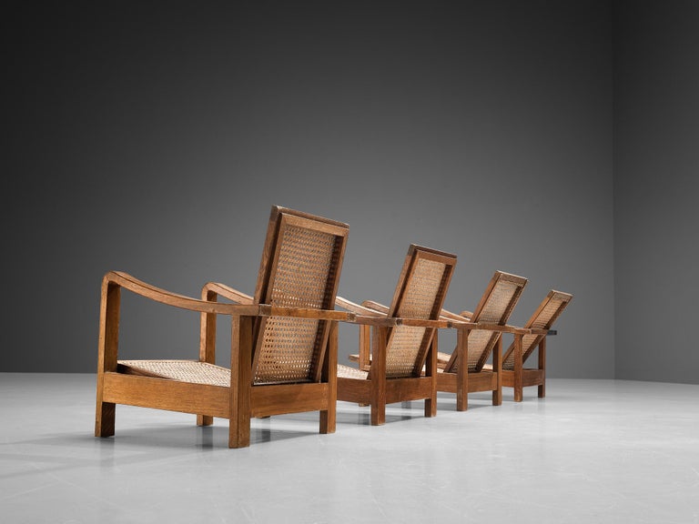 French Set of Four Naturalistic Lounge Chairs in Oak and Cane For Sale ...