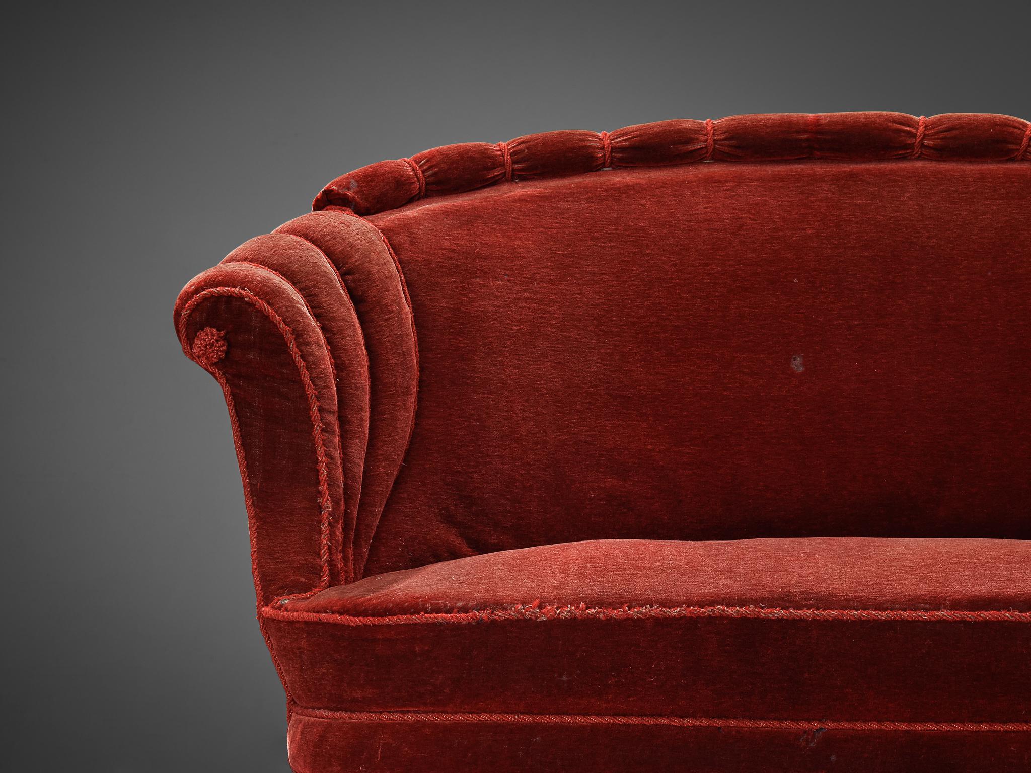 French Settee in Red Velvet Upholstery For Sale at 1stDibs | red velvet ...