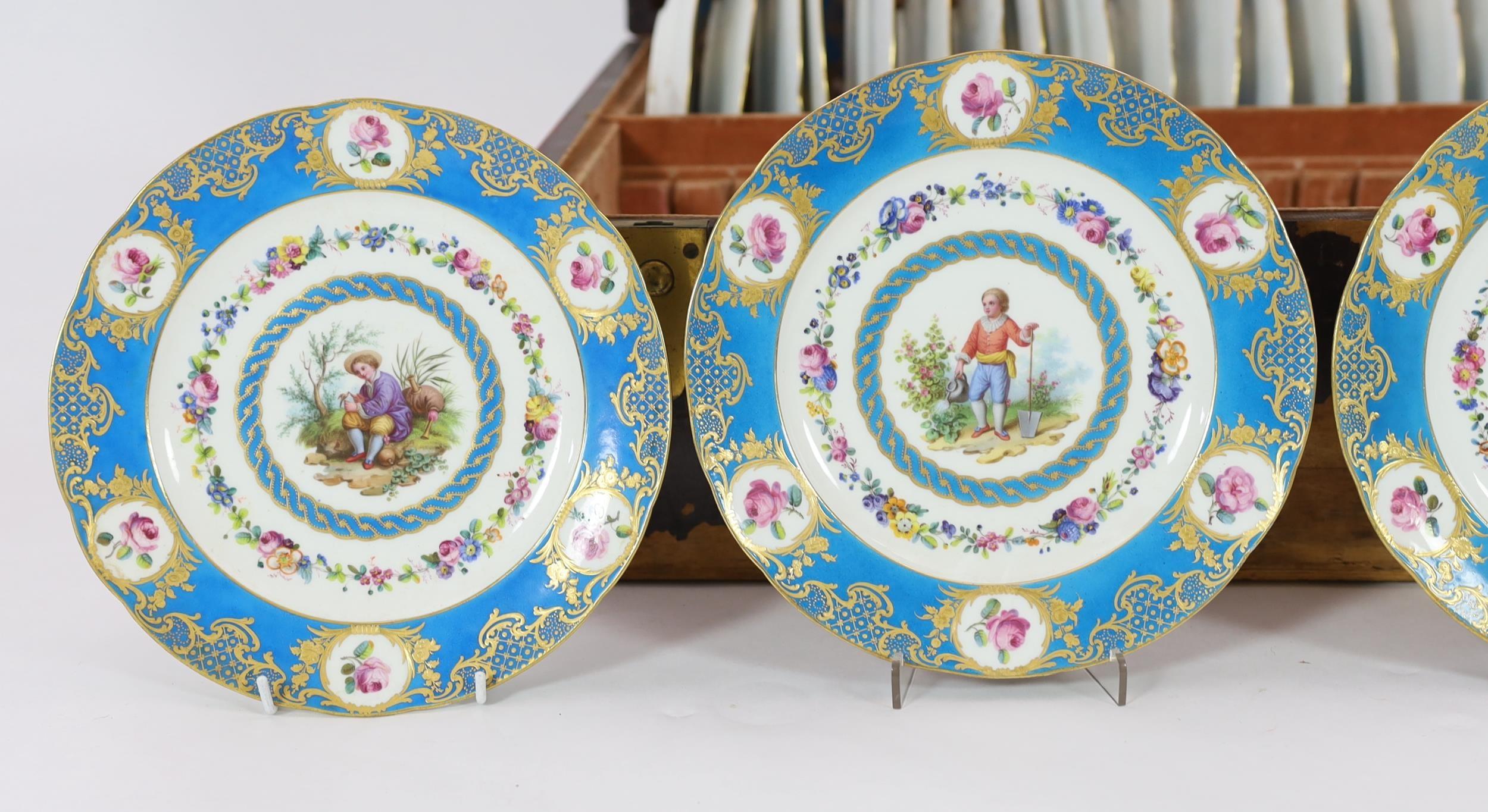 French Sevres Porcelain Bleu Celeste Cabinet Plates Collection 19th ...