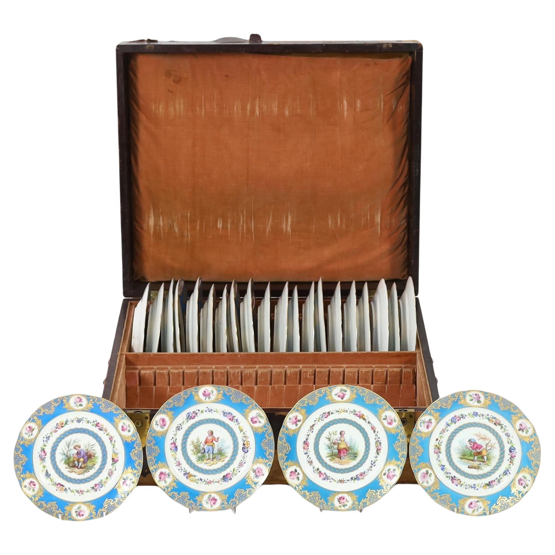 French Sevres Porcelain Bleu Celeste Cabinet Plates Collection 19th ...