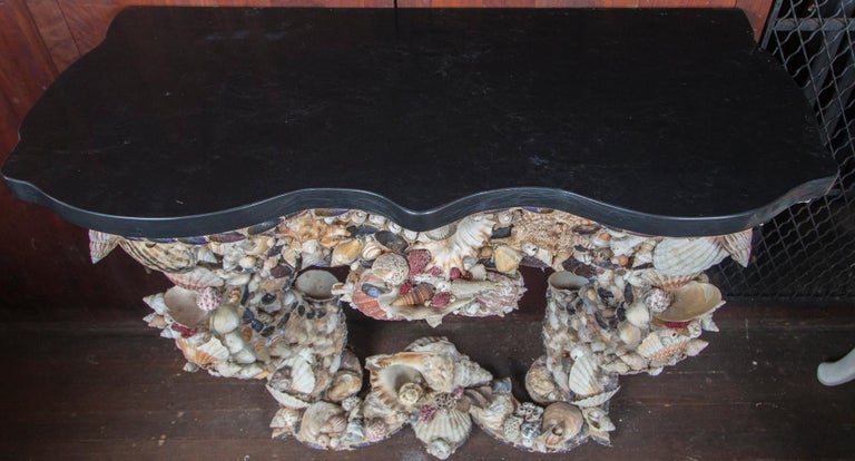 French Shell Console Table, Baroque Grotto Style at 1stDibs
