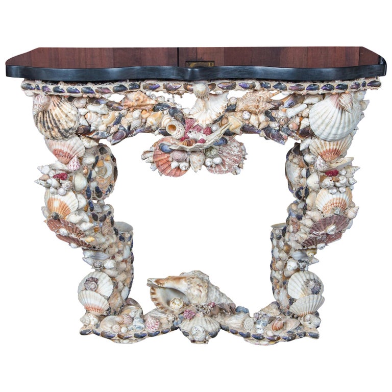 French Shell Console Table, Baroque Grotto Style at 1stDibs