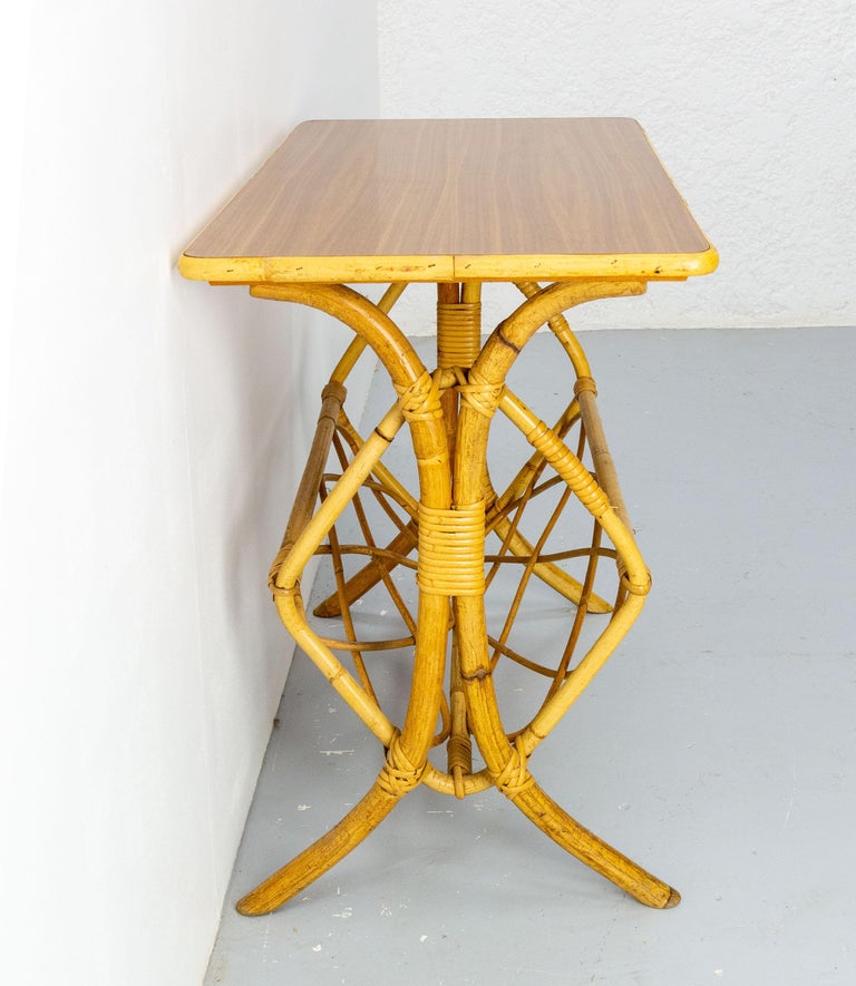 French Side Table Rattan with Magazine Rack, Midcentury For Sale at 1stDibs