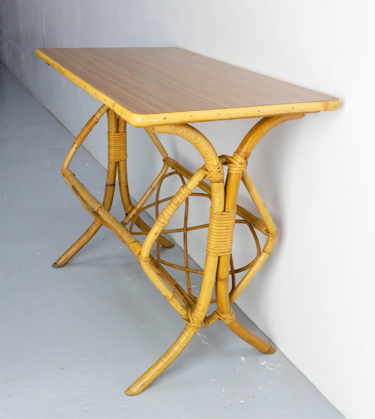 French Side Table Rattan with Magazine Rack, Midcentury For Sale at 1stDibs