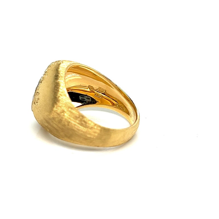 French Signet Ring Brushed Lightly Chiseled Flowers Surmounted Diamonds ...