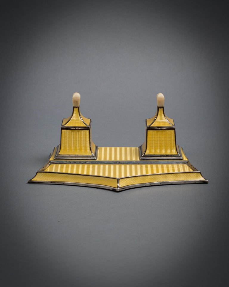 French Silver and Enamel Inkstand, circa 1920 For Sale at 1stDibs