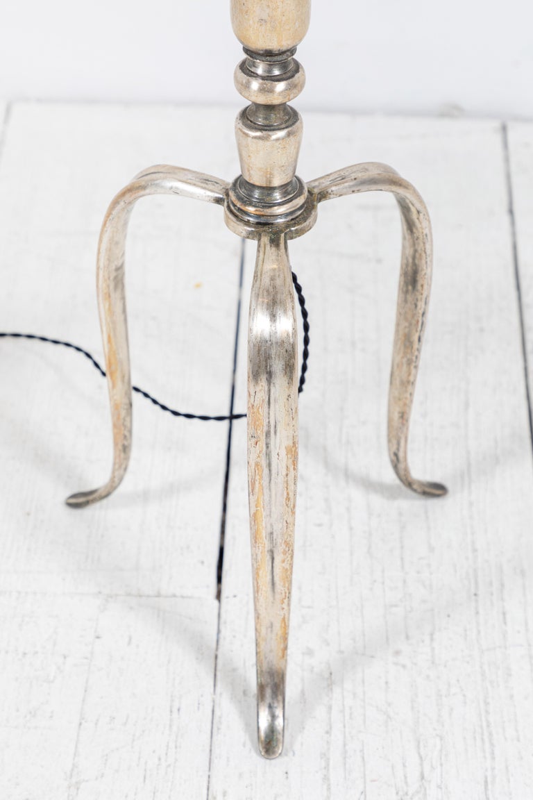 French Silver Floor Lamp with Custom Floral Shade at 1stDibs