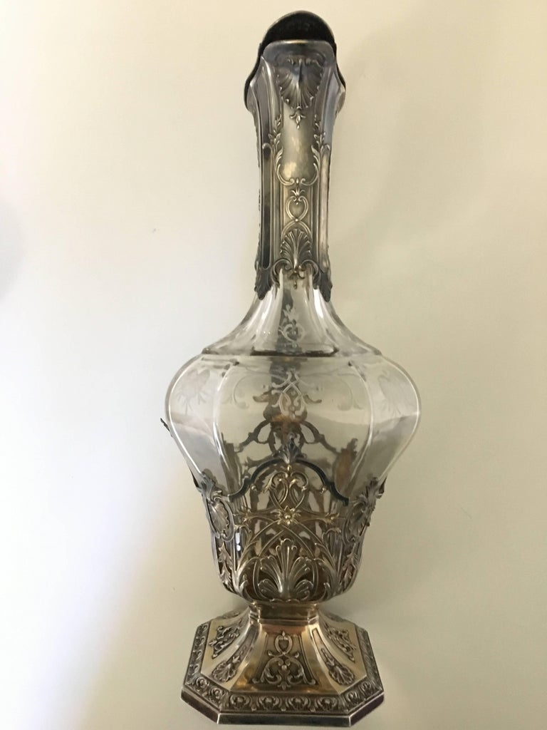 French Silver Mounted and Crystal Claret Jug at 1stDibs