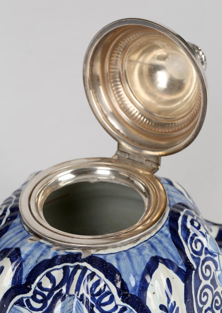 French Silver Mounted Blue and White Pottery Faience Inkwell For Sale ...