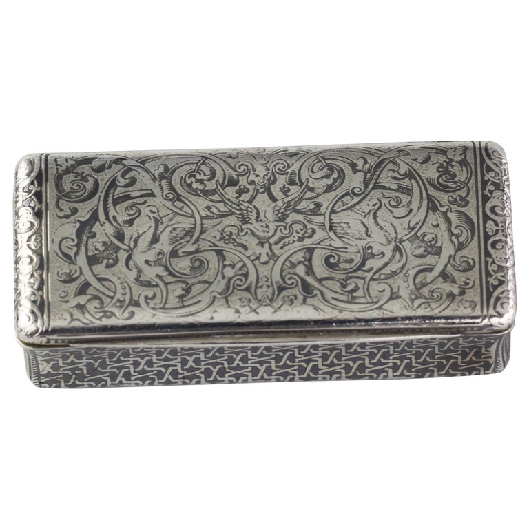 French Silver Niello Snuff Box, 19th Century at 1stDibs