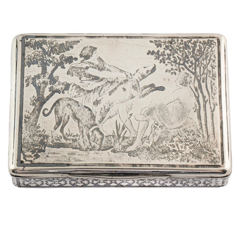 French Silver Niello Snuff Box, Hunting Scene, Early 19th Century For ...