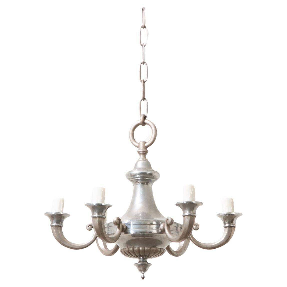 French Silver Plate 6 - Light Chandelier For Sale at 1stDibs