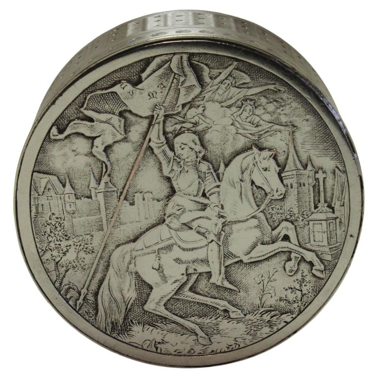 French Silver Plated Box with Joan of Arc Motif For Sale at 1stDibs