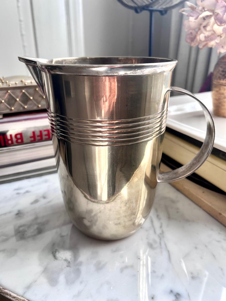 French Silver Plated Brass Art Deco Cocktail Pitcher For Sale at 1stDibs