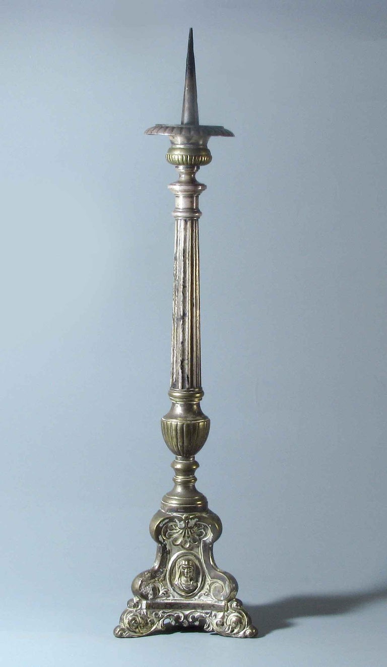 French Silvered Bronze Altar Candlestick, 19th Century For Sale at 1stDibs