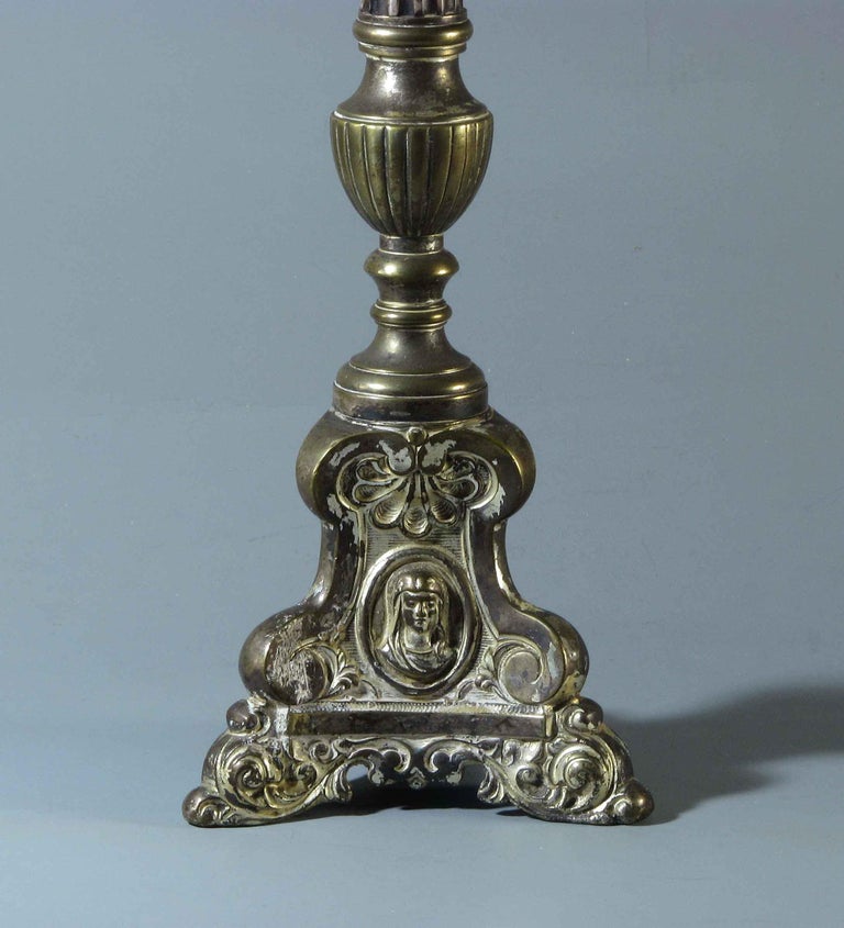 French Silvered Bronze Altar Candlestick, 19th Century For Sale at 1stDibs