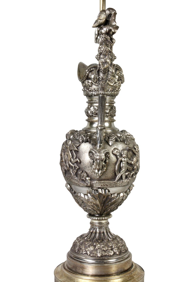 French Silvered Bronze Ewer Table Lamp Retailed by Tiffany For Sale at ...